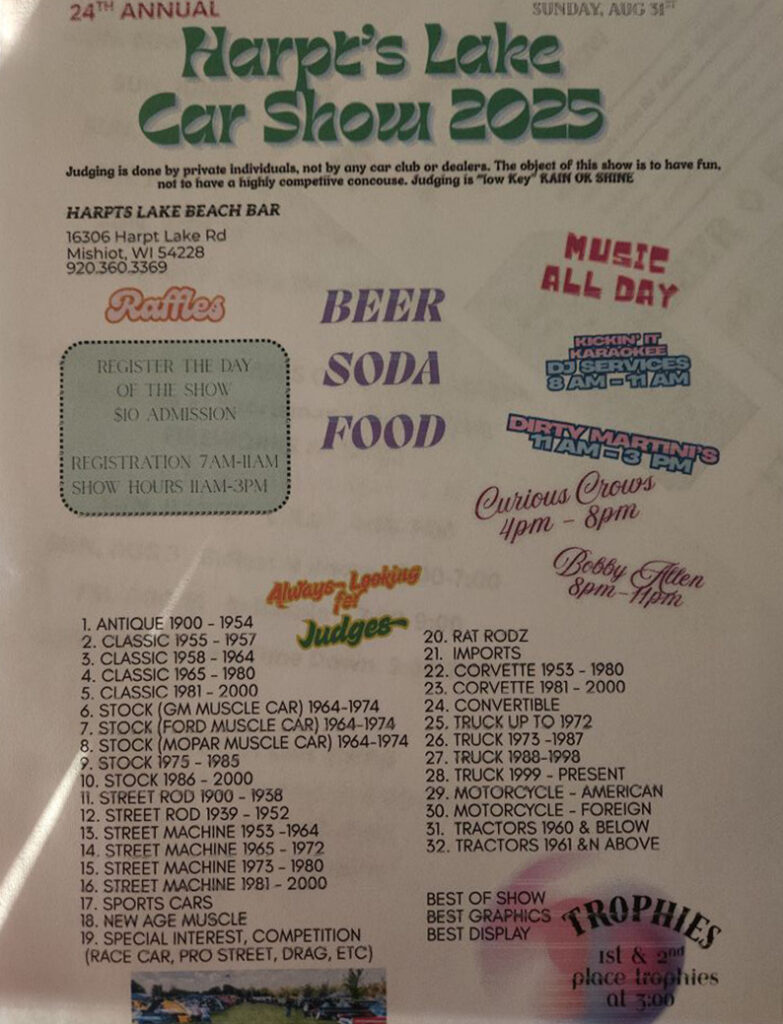 Harpt's Lake Car SHow - Mishicot - 8/31/2025 - Wisconsin Motor Events